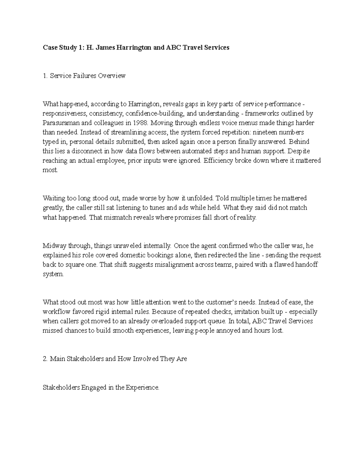 Case Study 1: Service Failures at ABC Travel Services by H. James ...