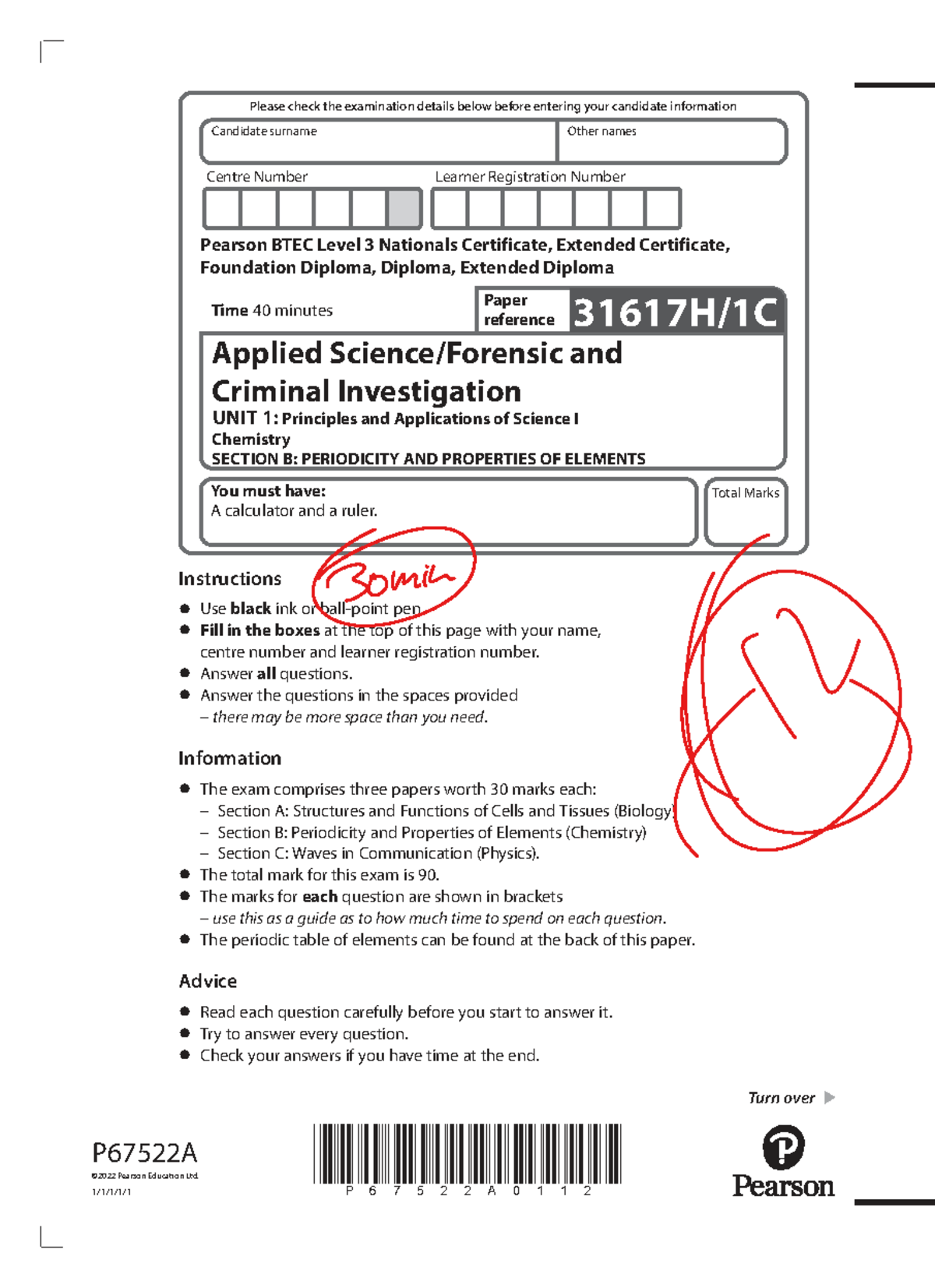BTEC Level 3 Science Exam: Unit 1 Principles & Applications - Studocu