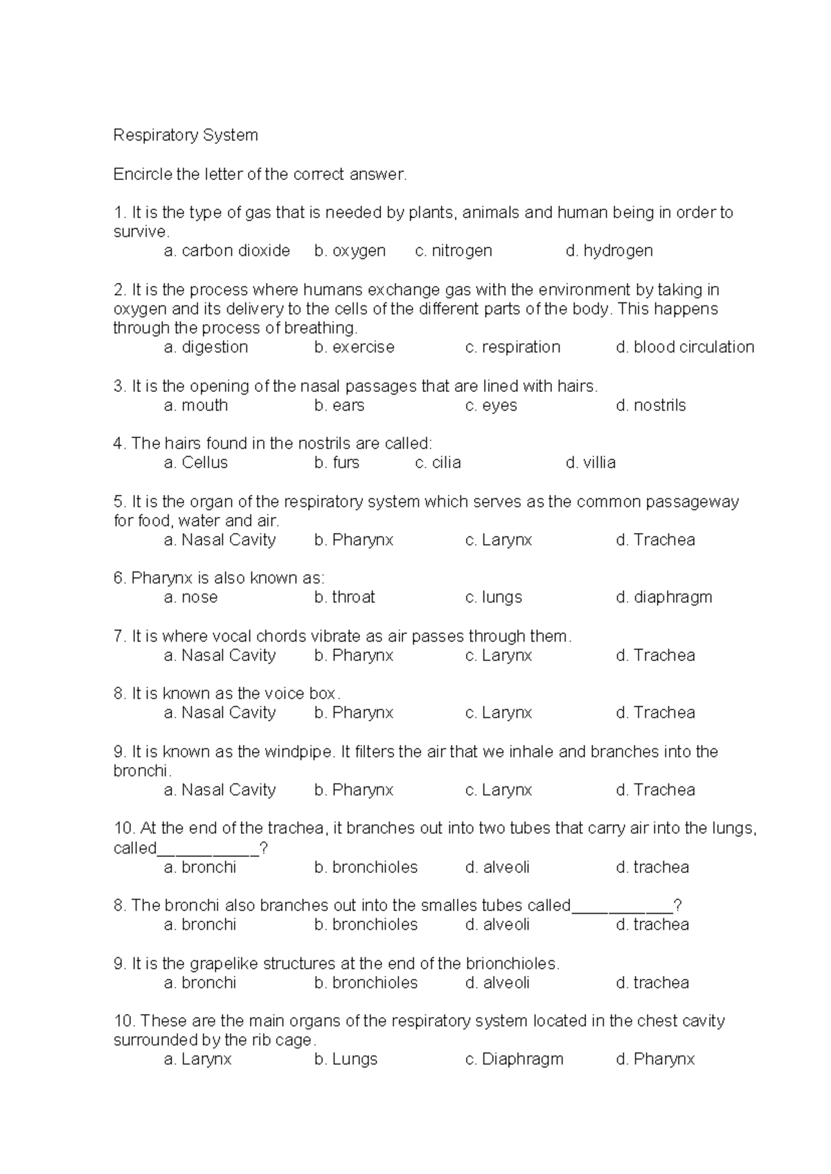 Respiratory System - Quizzer (Final Exam) - Studocu
