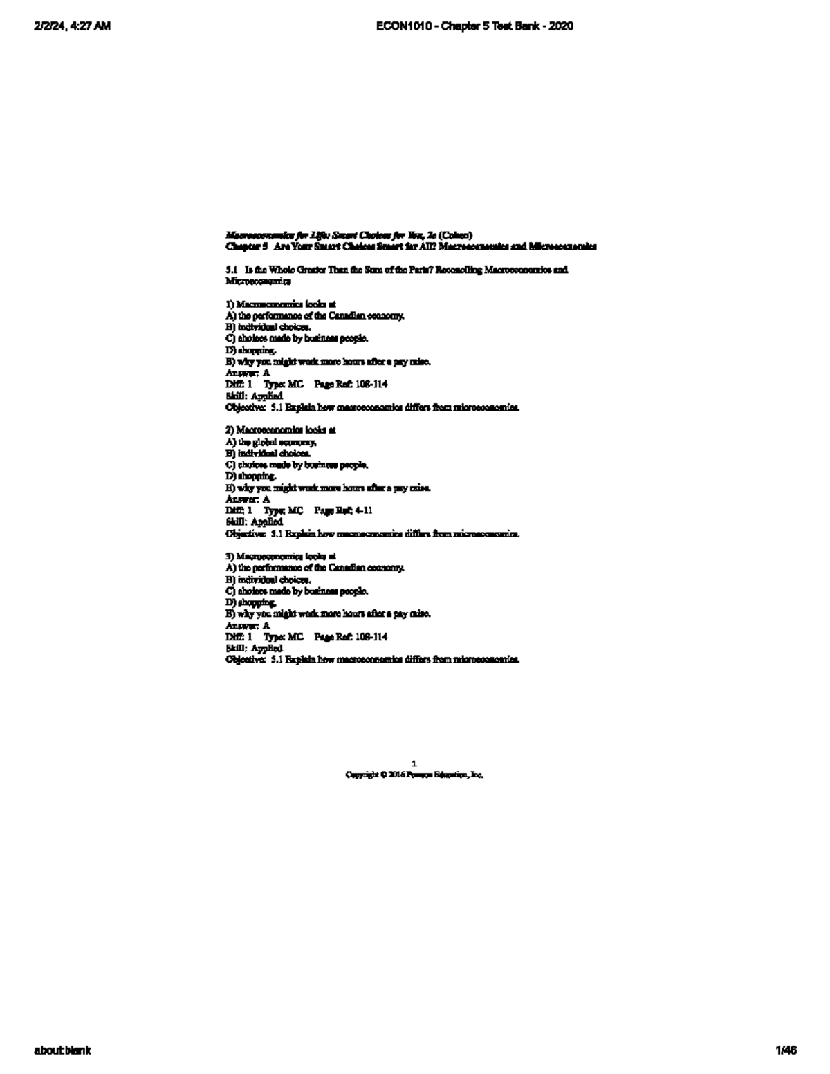 Econ1010 Testbank: Chapter 5 Review and Practice Questions - Studocu