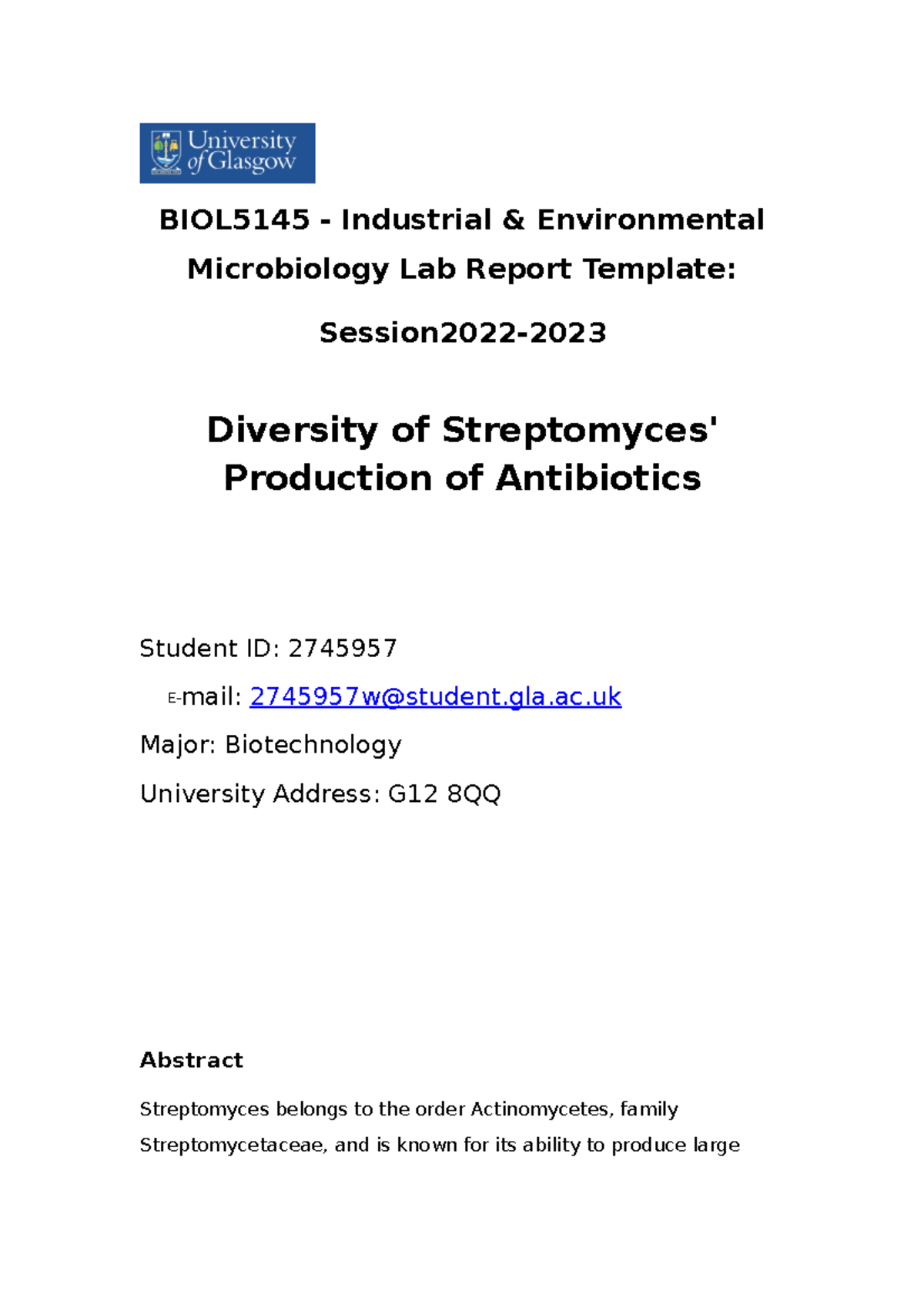 IEM final Lab-Report - BIOL5145 - Industrial & Environmental ...