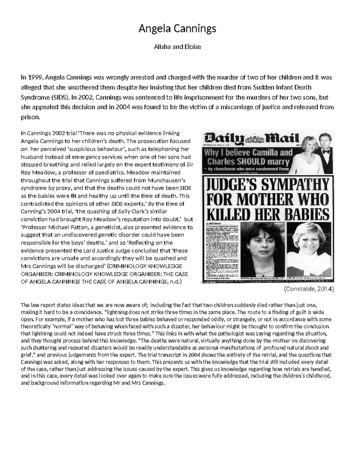 CRIM 101: Case Study on the Miscarriage of Justice in Angela Cannings ...