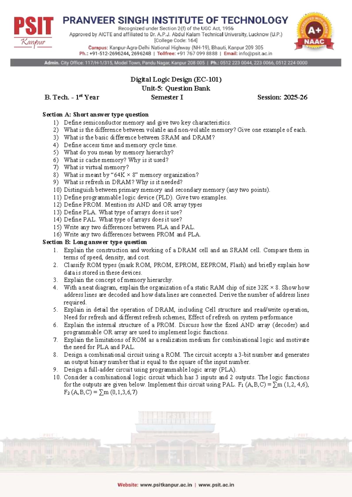 B. Tech. 1st Year DLD Question Bank - Sem I Short & Long Answers - Studocu