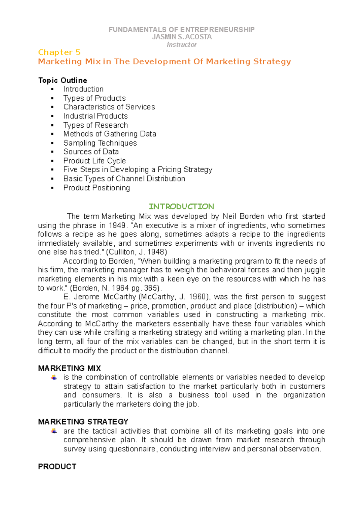 Entrepreneurship 101: Chapter 5 - Marketing Mix Strategies - Studocu