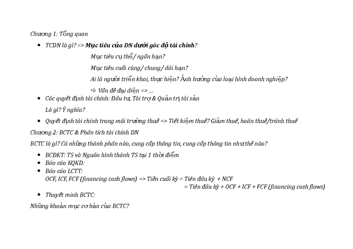 Review - key - Ch ng 1: T ng quanươ ổ TCDN là gì? => M c tiêu c a DN d ...