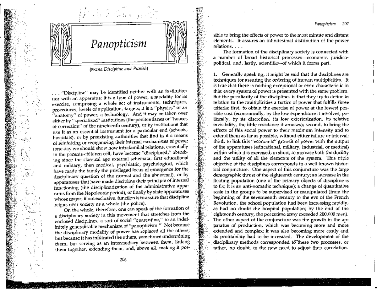 Discipline and Punish: Analyzing Panopticism in Society (207) - Studocu