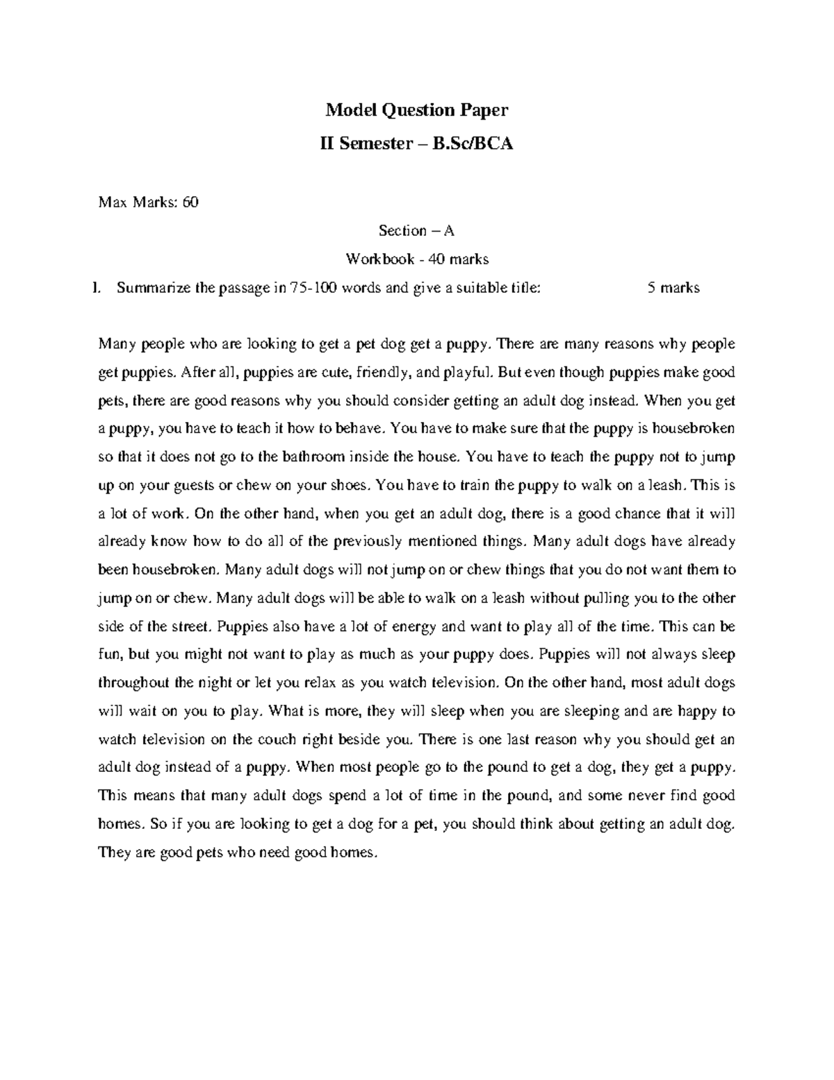 BSc . BCA II Sem Model Question Paper - Model Question Paper II ...