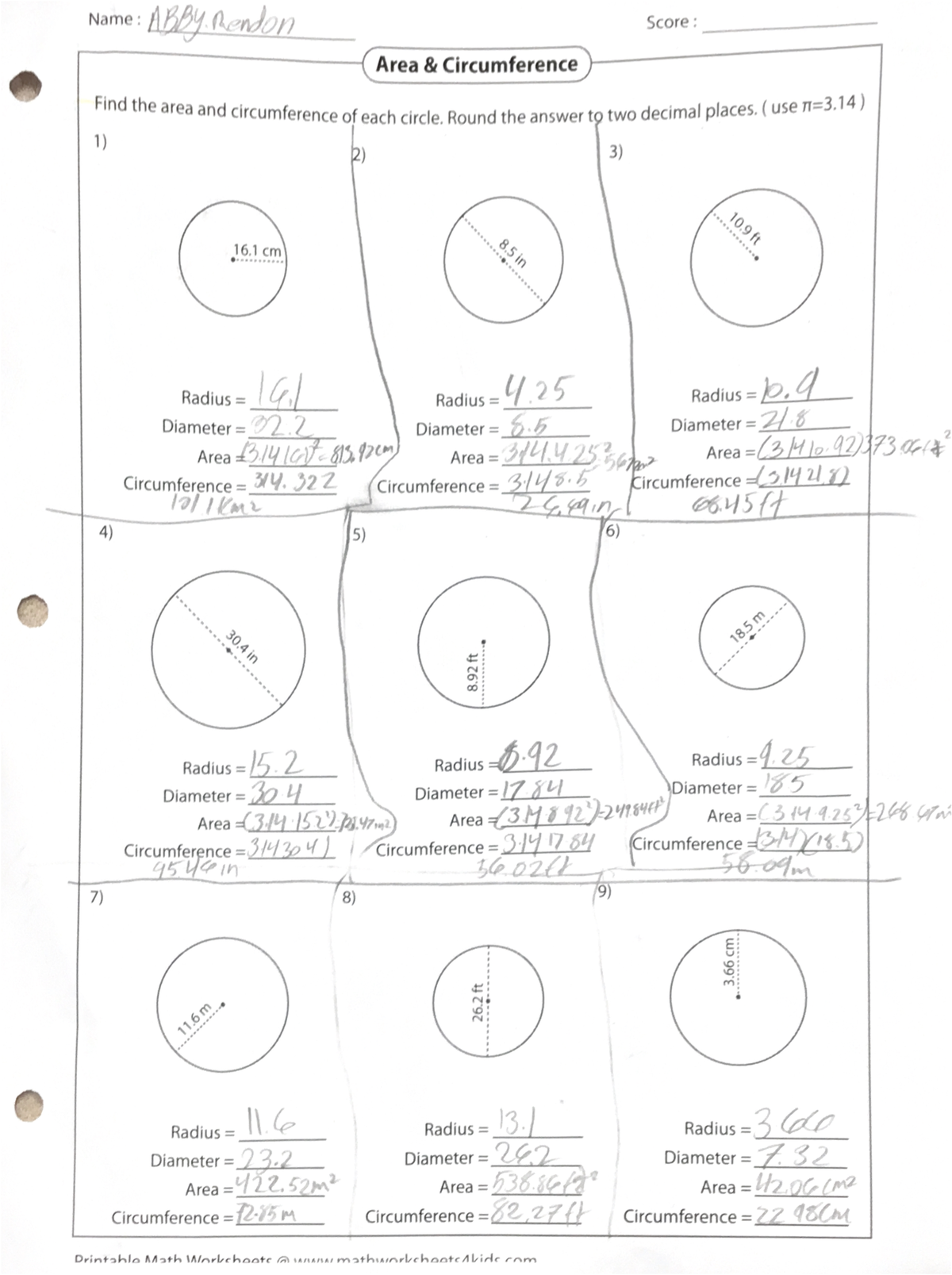 Circles: Area & Circumference Calculations - AB. Rendon - Studocu
