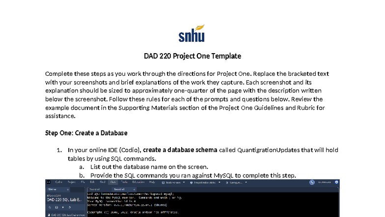 DAD 220 Project One: Database Creation and SQL Queries Guide - Studocu