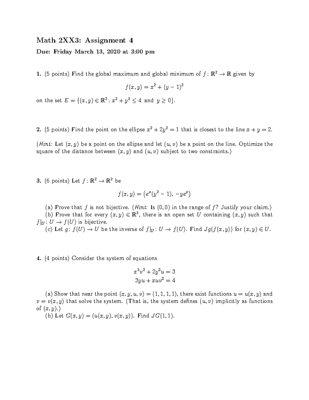 Math 2XX3: Assignment 4 Questions and Solutions - Studocu