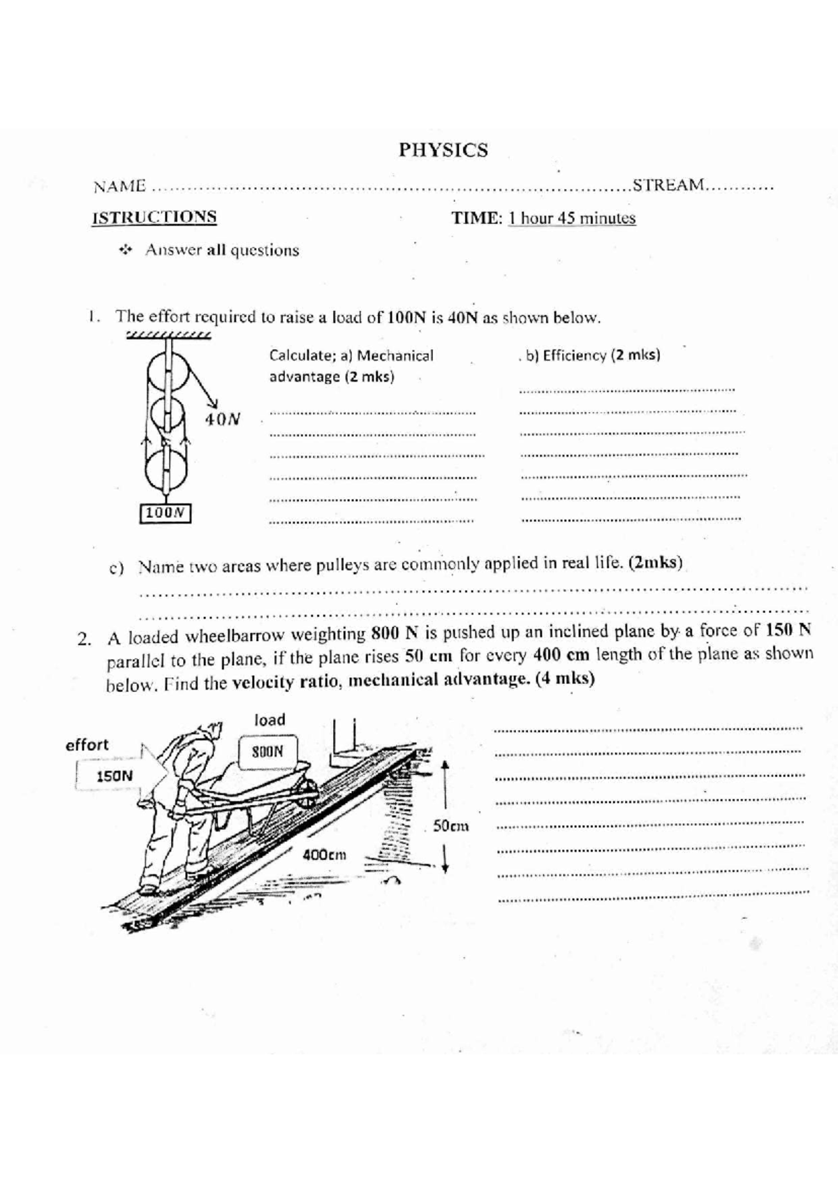 S2 PHYSICS EOT 1 2023 - Practice Assessment Questions - Studocu