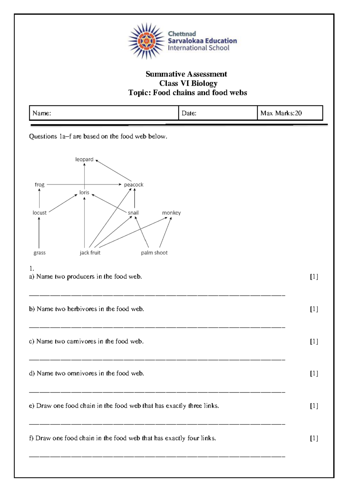 G6 Biology Ch4 SA 1 - Food Chains & Webs Formative Assessment - Studocu