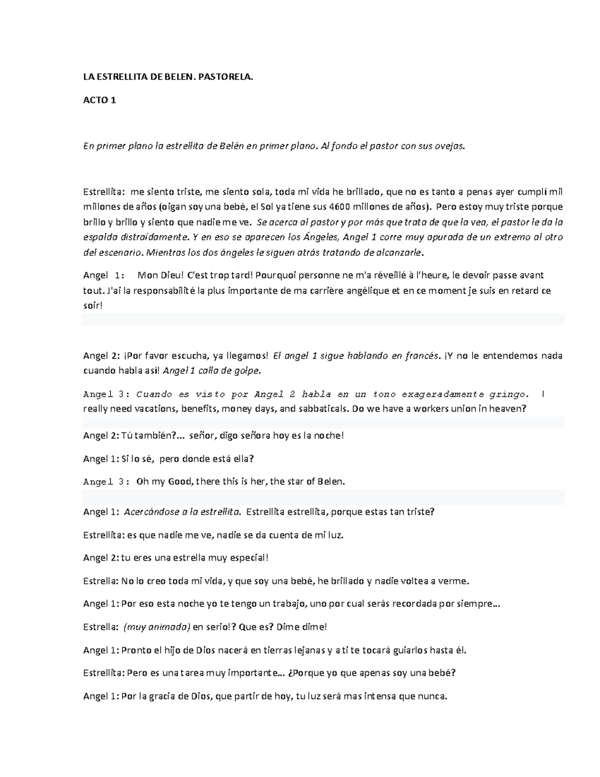 Guion Teatral: LA Estrellita de Belen - Pastorela Navideña - Studocu