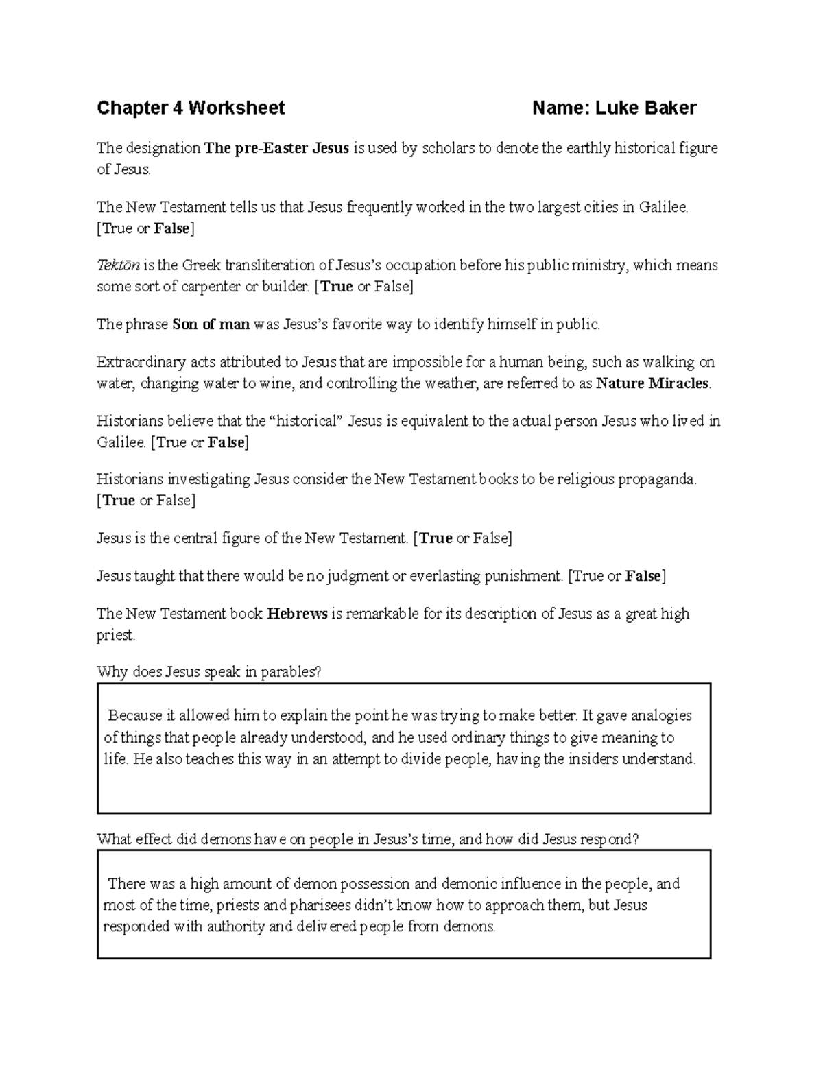 New Testament Study: Chapter 4 Worksheet by Luke Baker - Studocu