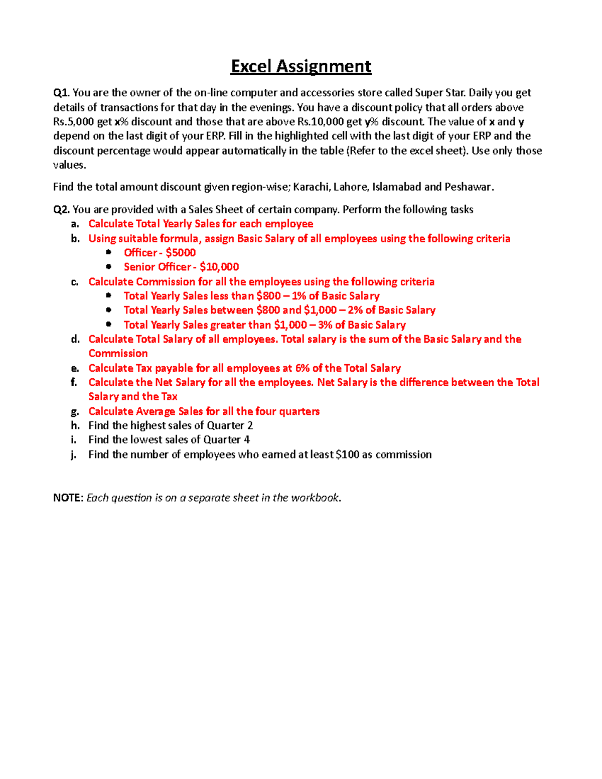Excel Assignment 2 A cost Management - Excel Assignment Q1. You are the ...