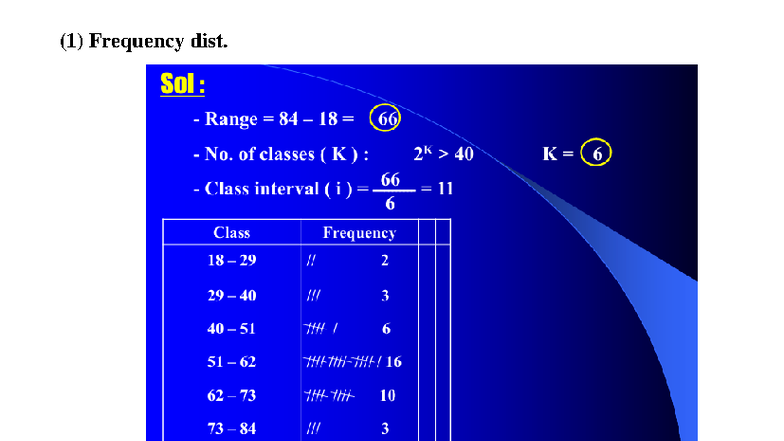 STAT Midterm summary - (1) Frequency dist. (2) Histogram &Polygon (3 ...