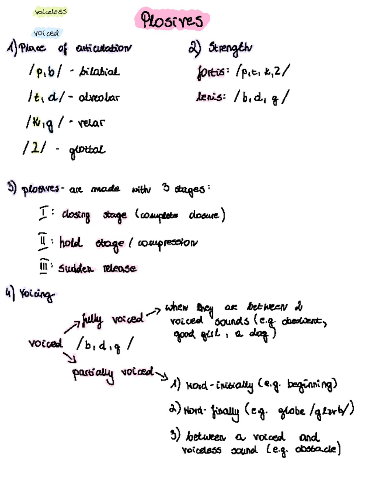 Plosives: Voiced and Voiceless Articulation Notes (Fonetyka) - Studocu