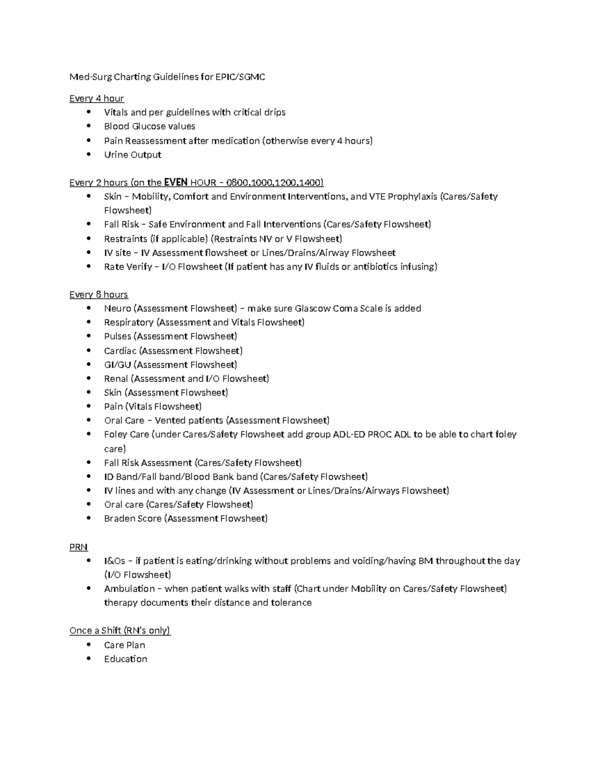 Med-Surg Charting Guidelines in EPIC: Vitals & Assessment Flowsheets ...