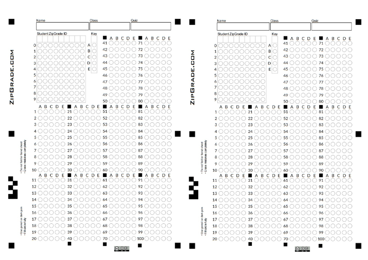 zipgrade Answer Sheet - Name Class Quiz Name Class Quiz Student ...