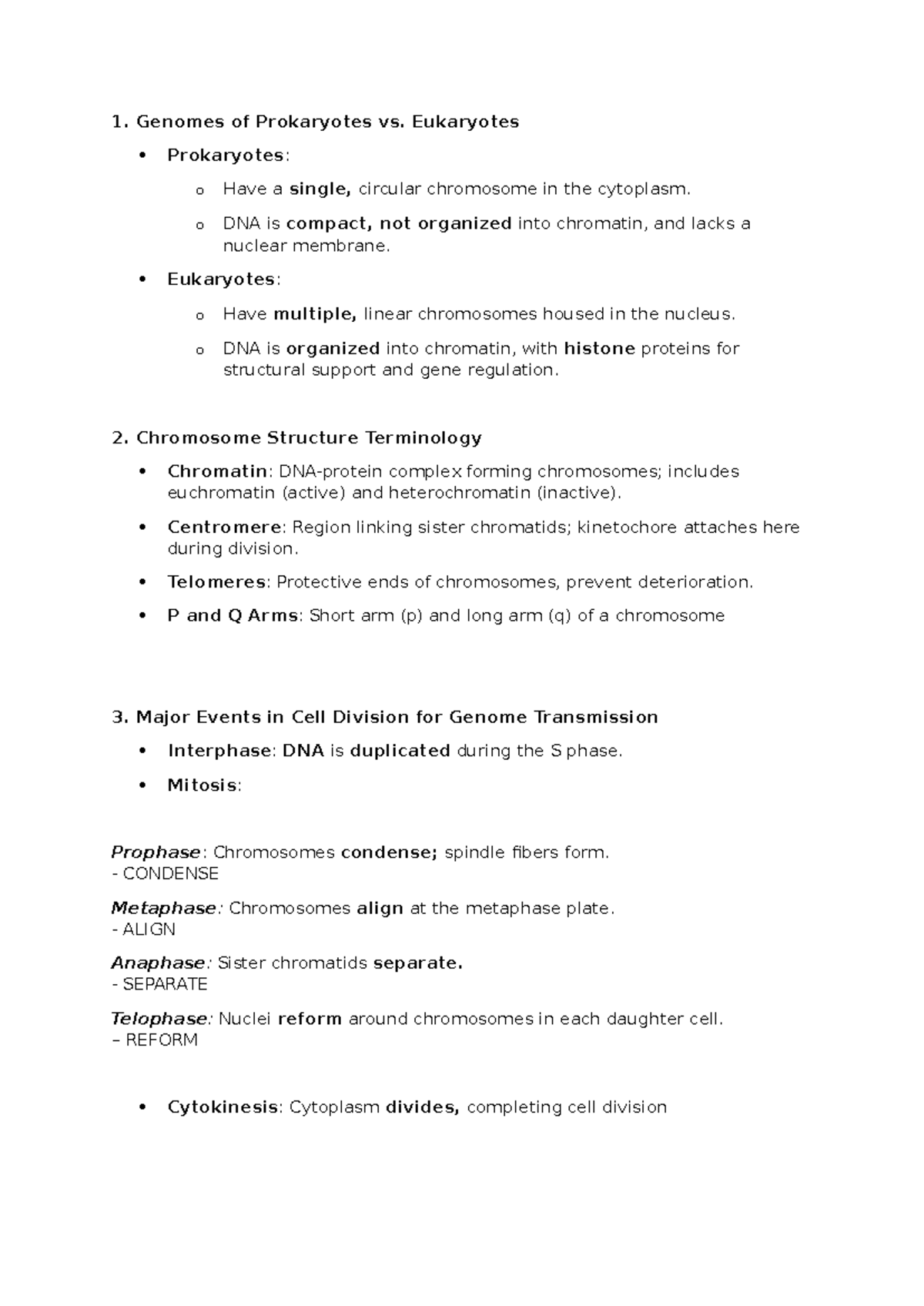 Gene's & Disease Mitosis Notes - Genomes of Prokaryotes vs. Eukaryotes ...