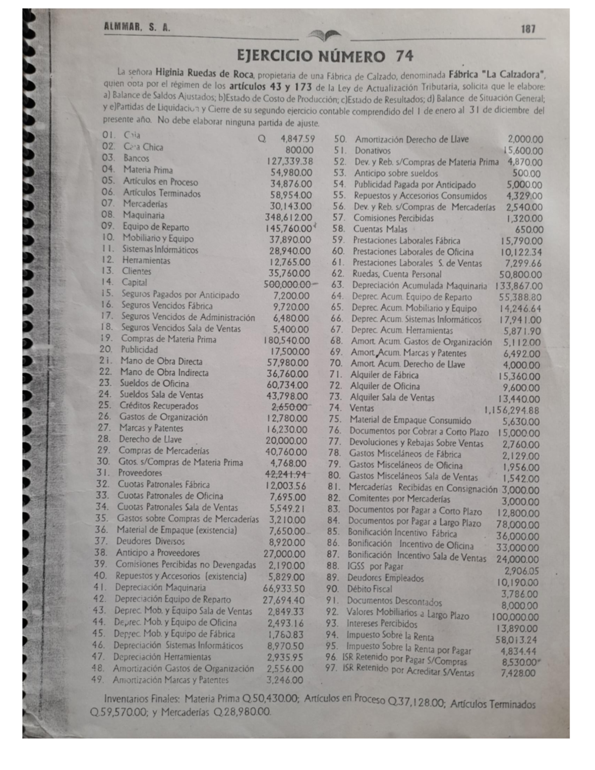 Ejercicio 74: Balance y Estados Financieros - Contabilidad ALMMAR - Studocu
