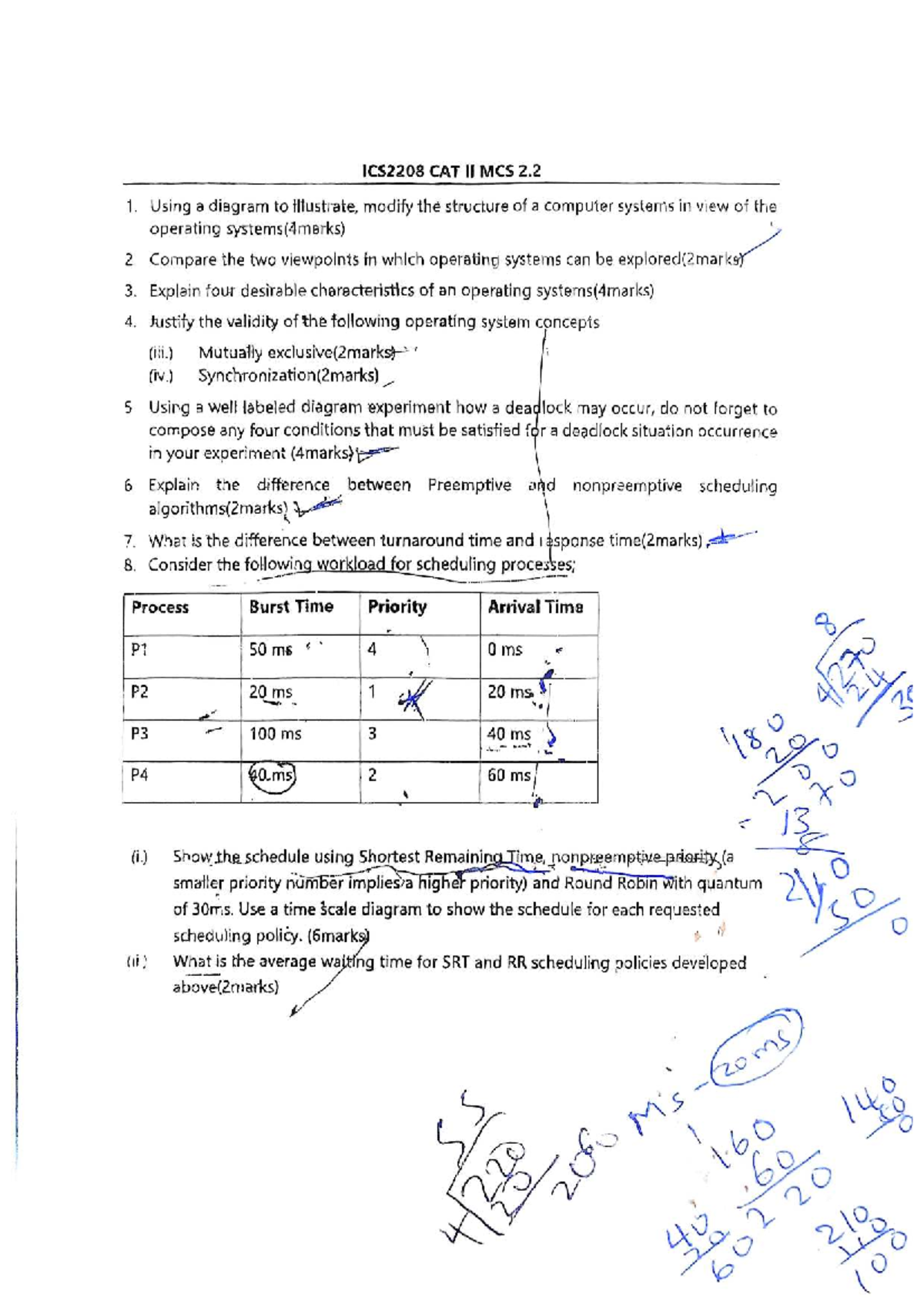 ICS2208 Operating Systems CAT II Exam Notes - Studocu