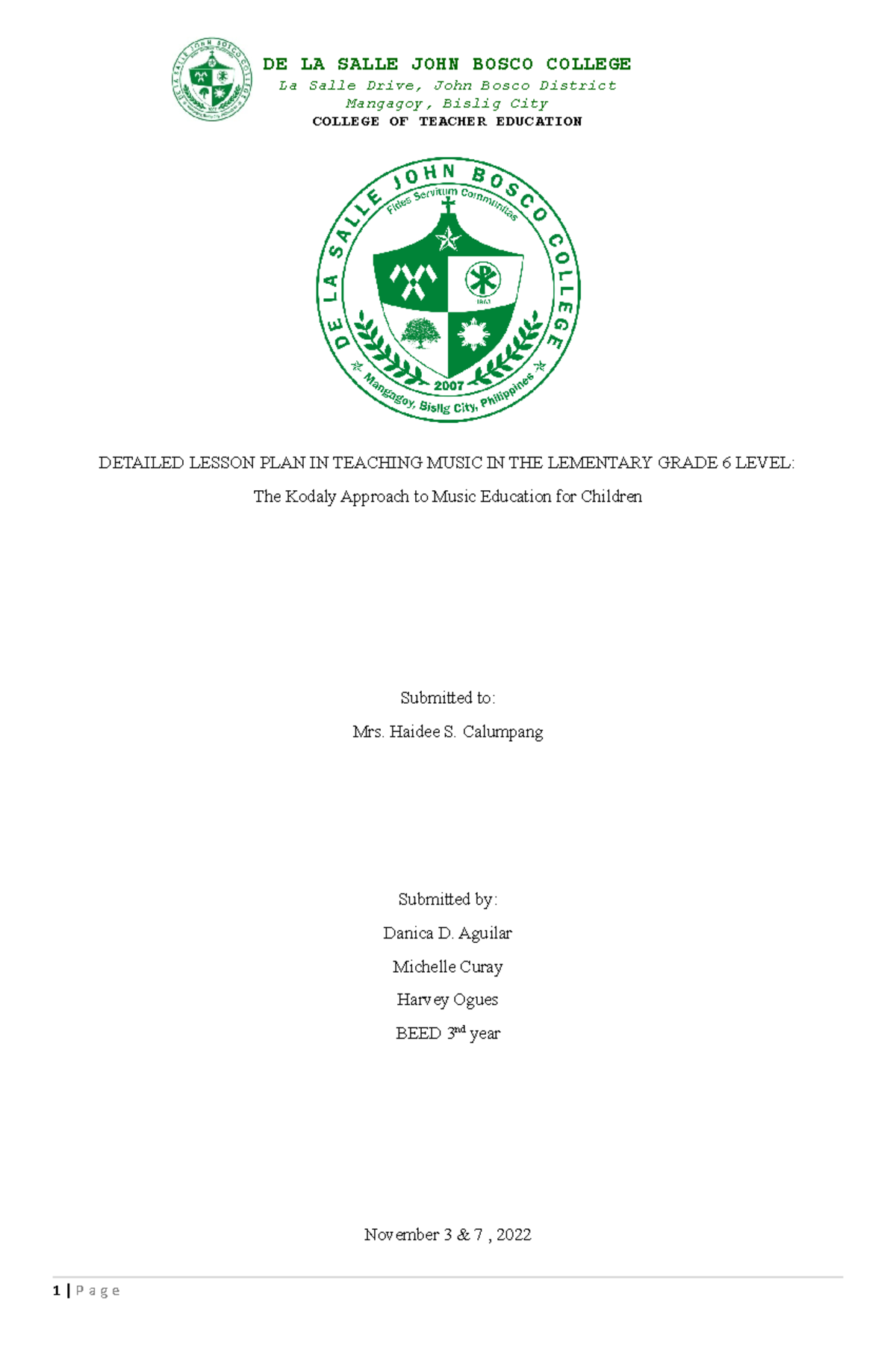 Detailed Lesson Plan for Music Education: Grade 6 Level (BEED) - Studocu