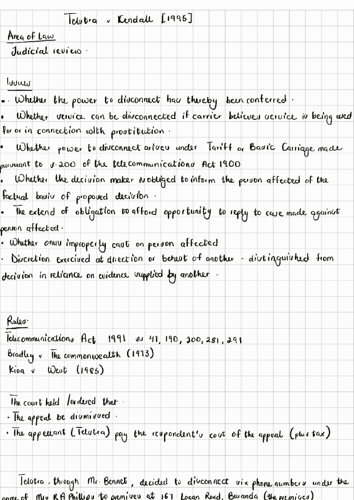 Telstra v Kendall [1995] Judicial Review on Service Disconnection ...
