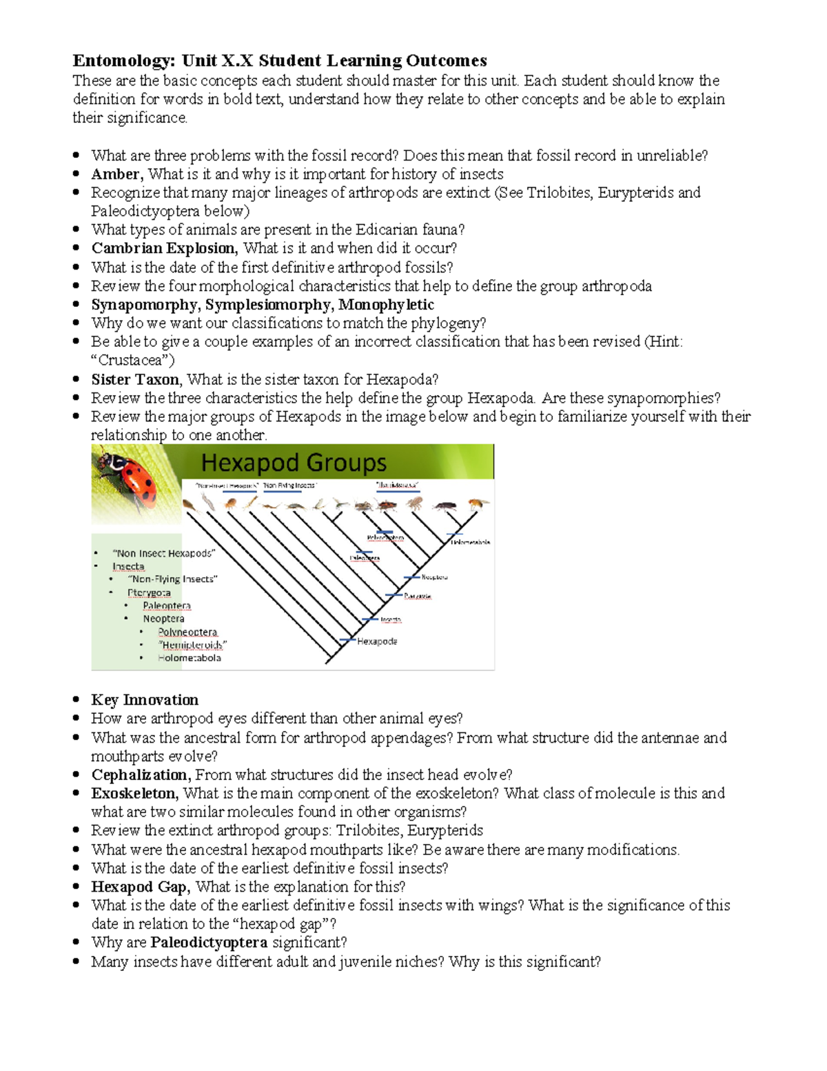 Entomology: Unit 1.2 Student Learning Outcomes Overview - Studocu