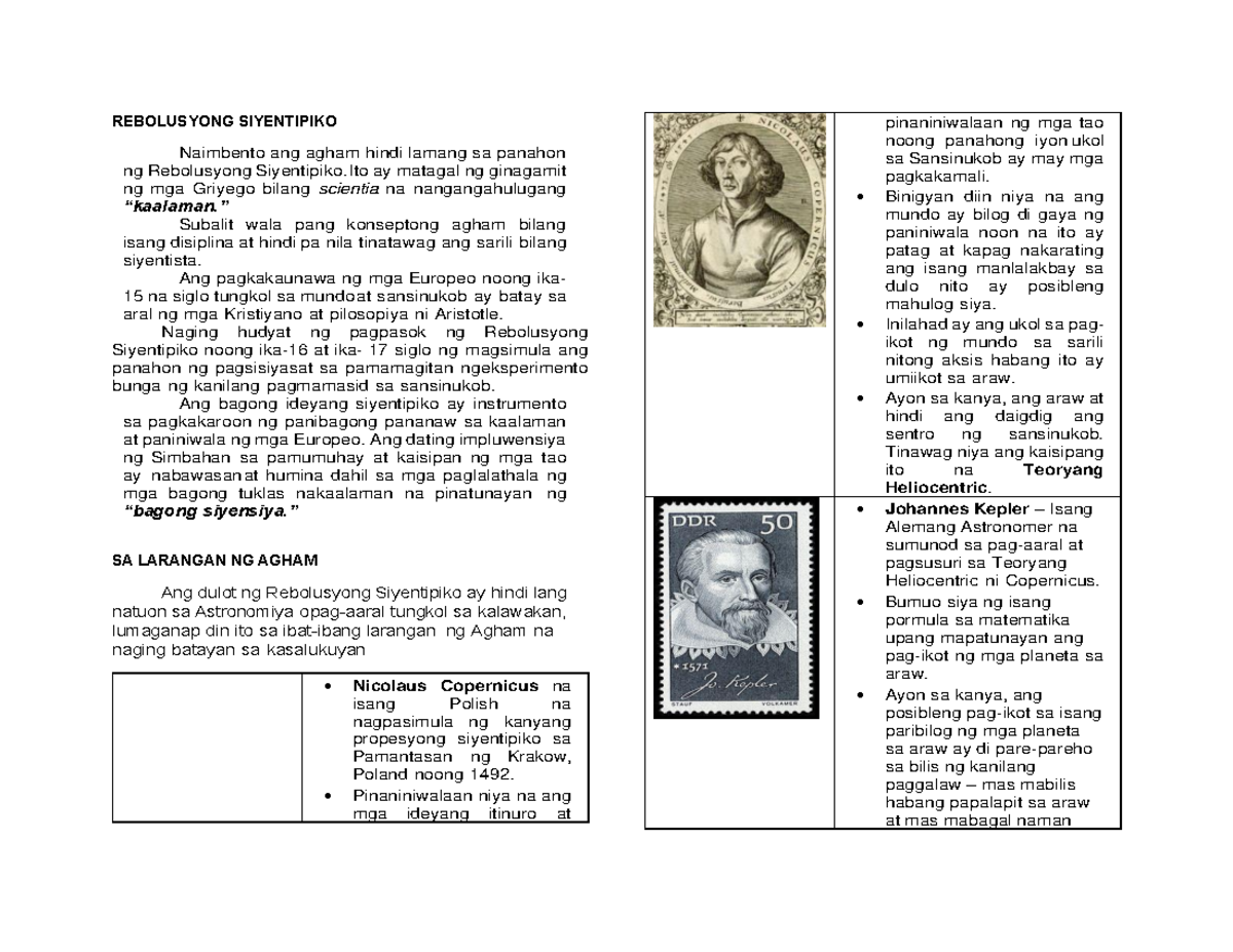 Rebolusyong Siyentipiko at Enlightenment Reviewer (SSCI 101) - Studocu
