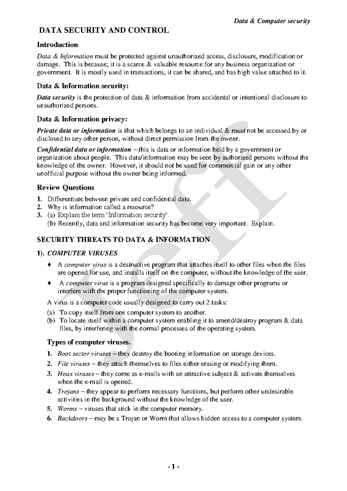 Data Security & Control Study Notes (CS101) - Studocu