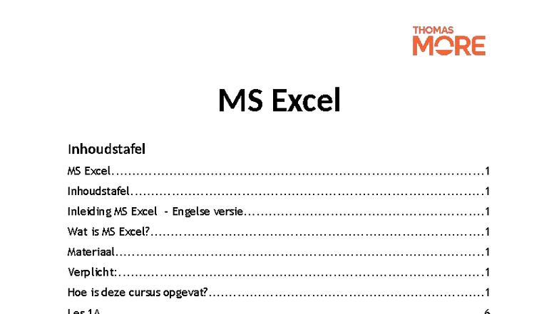 Cursus Excel 2025-2026: Lesoverzicht en Oefeningen - Studocu