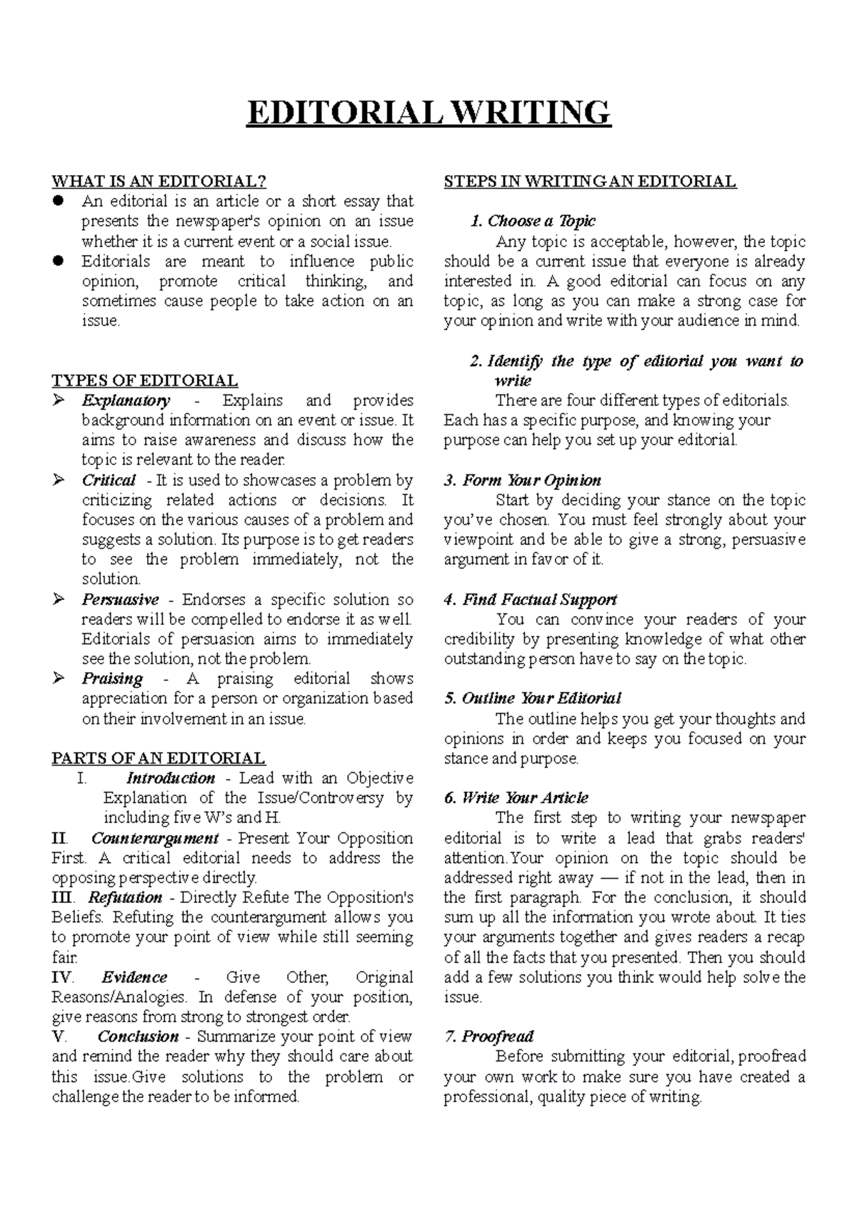 Editorial Writing Guide - HAND OUT - Studocu