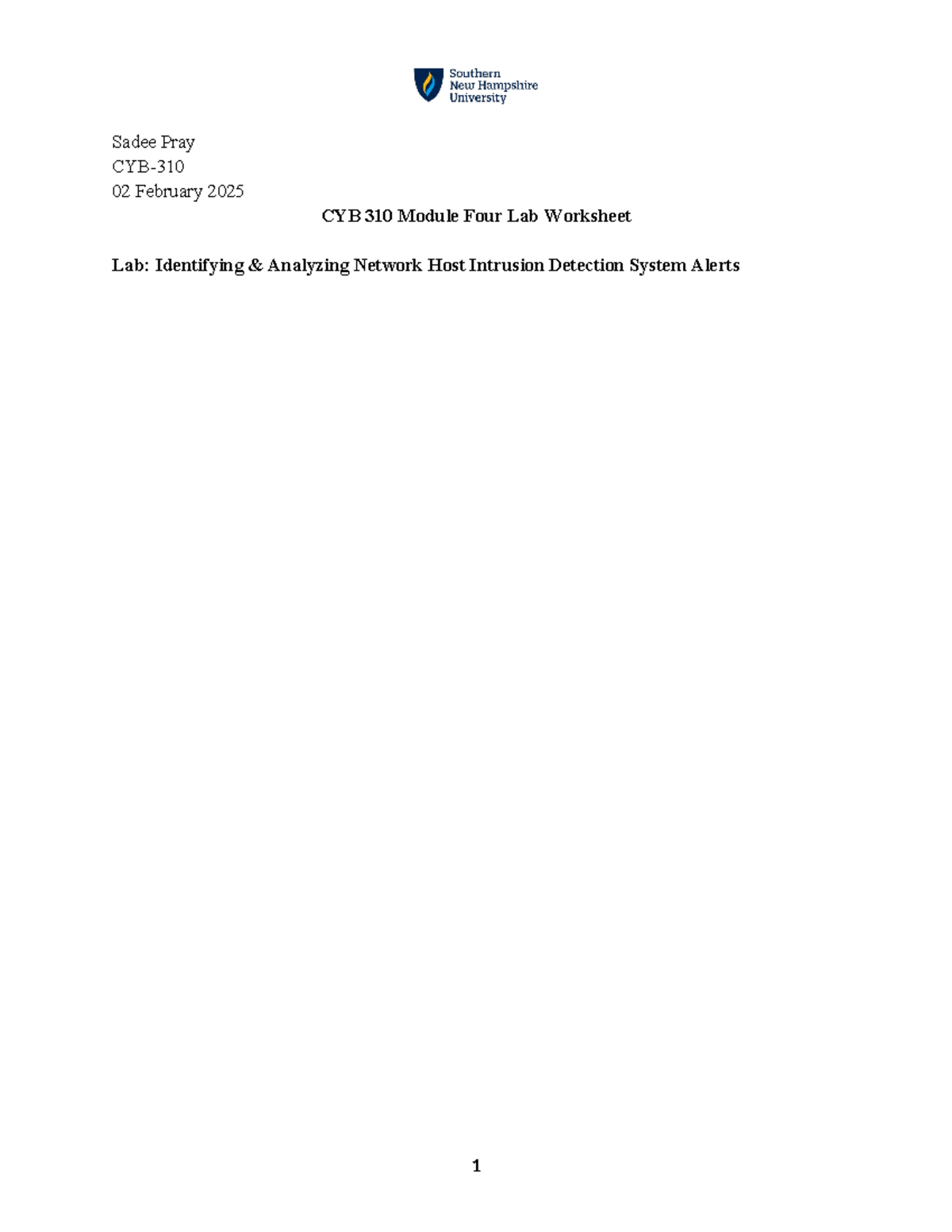 CYB 310 Module 4 Lab Worksheet: Network Intrusion Detection & Analysis - Studocu