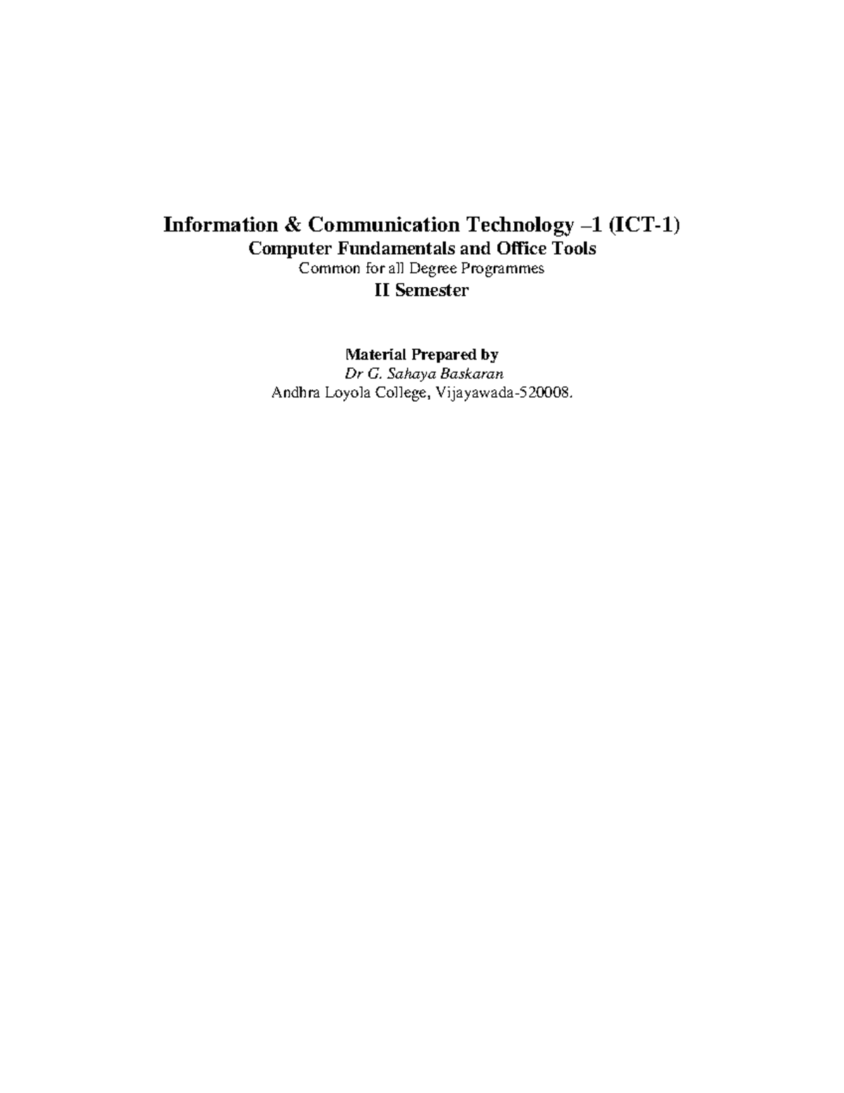 ICT-1 Computer Fundamentals & Office Tools Notes for II Sem - Studocu