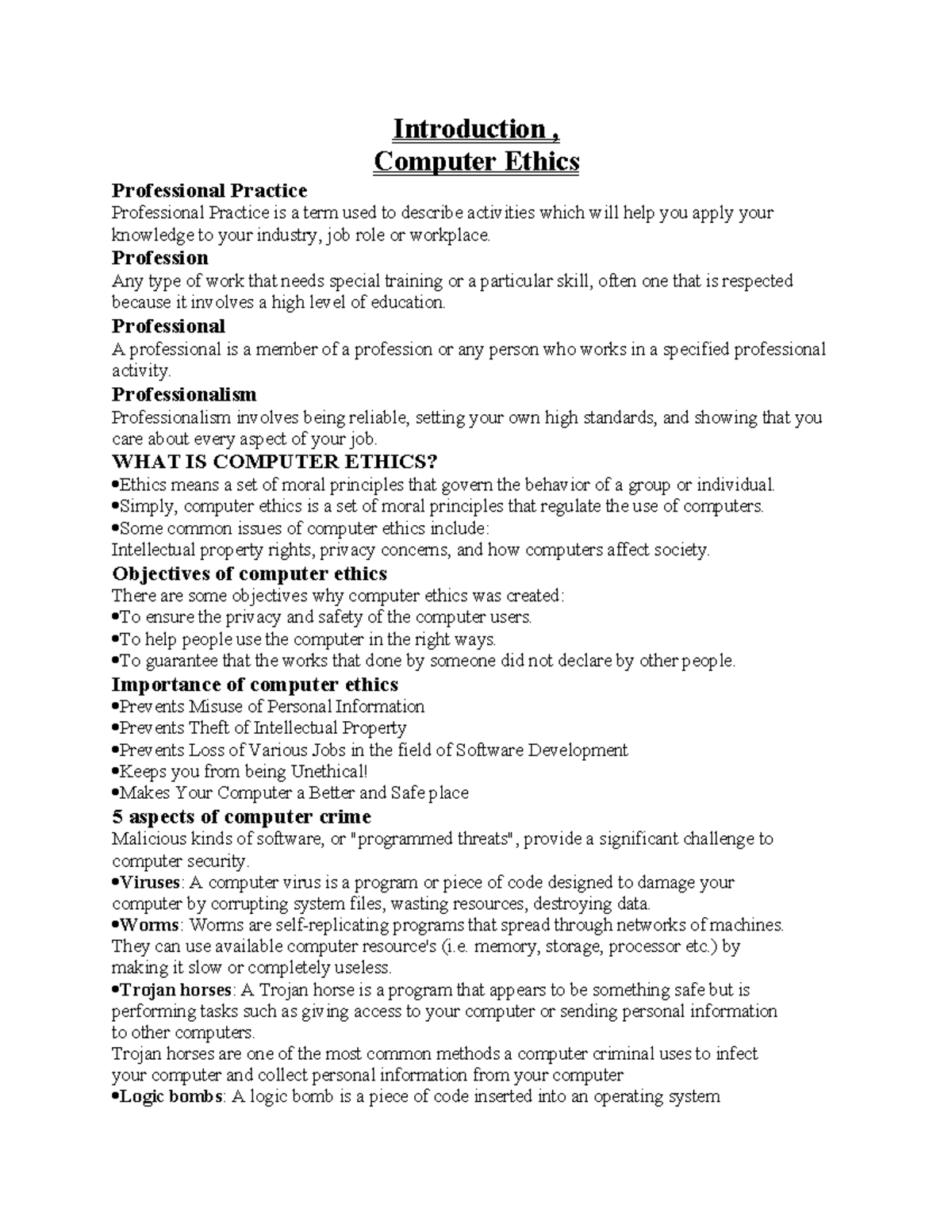 Professional practice - Introduction , Computer Ethics Professional ...