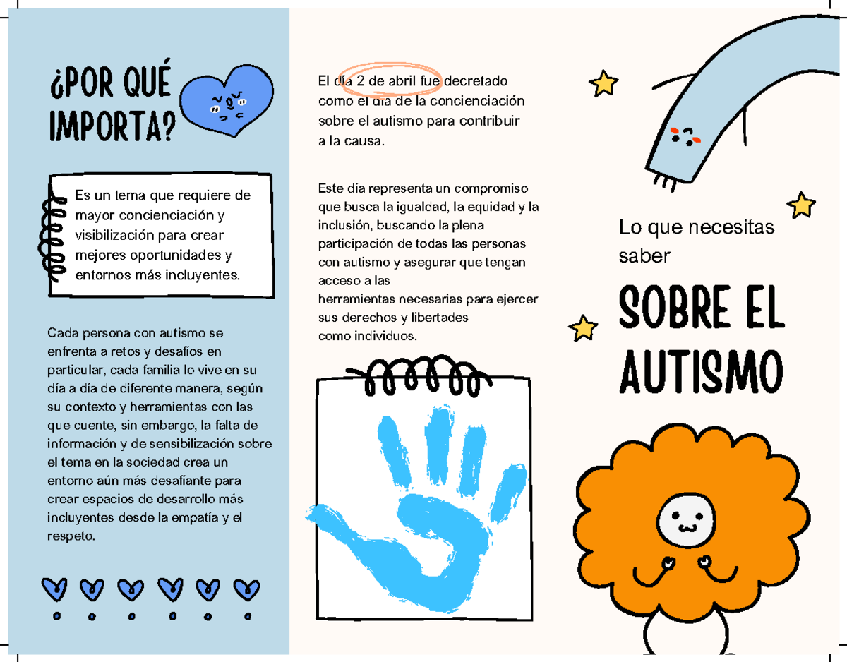 Triptico sobre la Concienciación del Autismo y su Importancia - Studocu