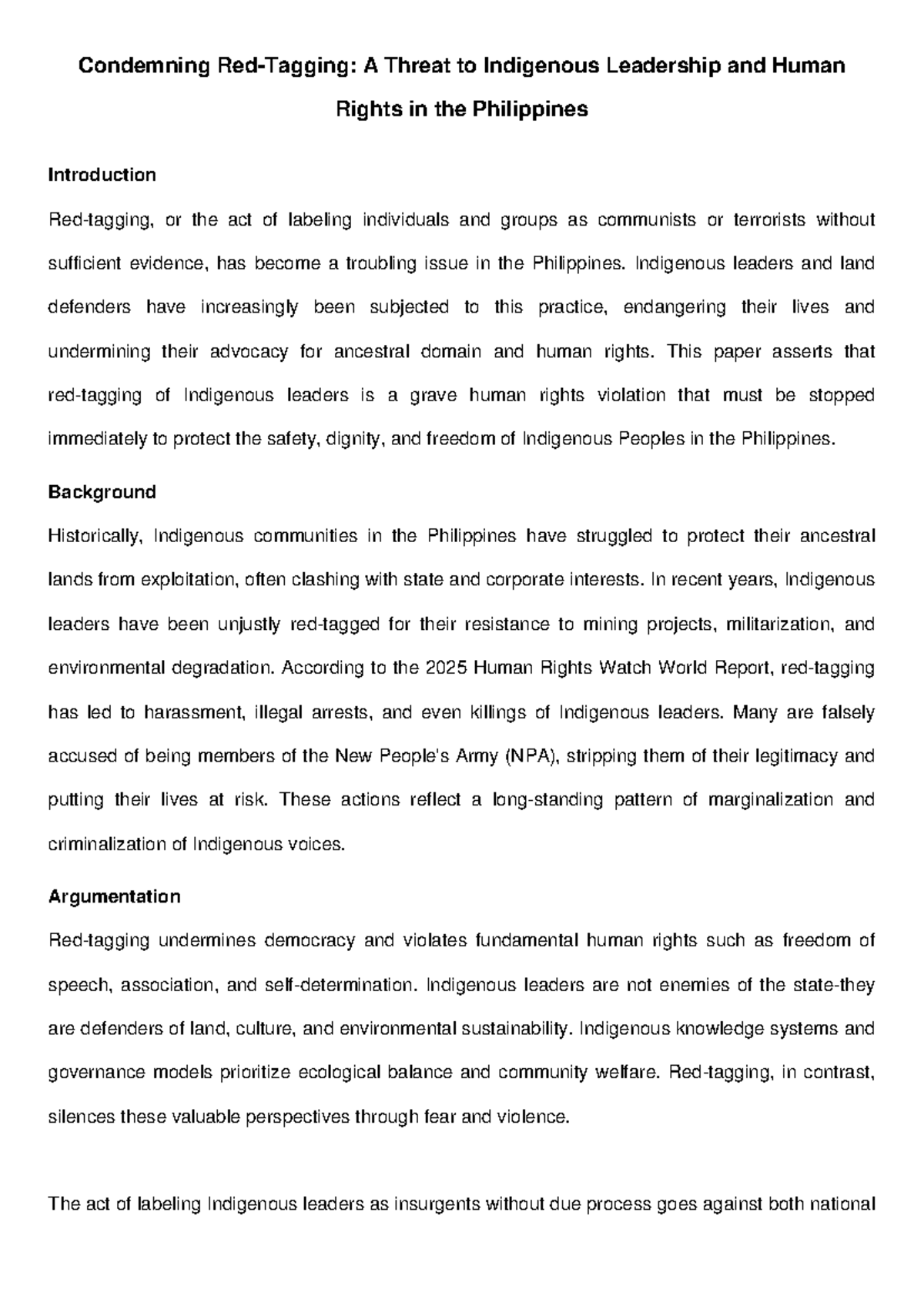 Position Paper: Condemning Red-Tagging of Indigenous Leaders in the ...