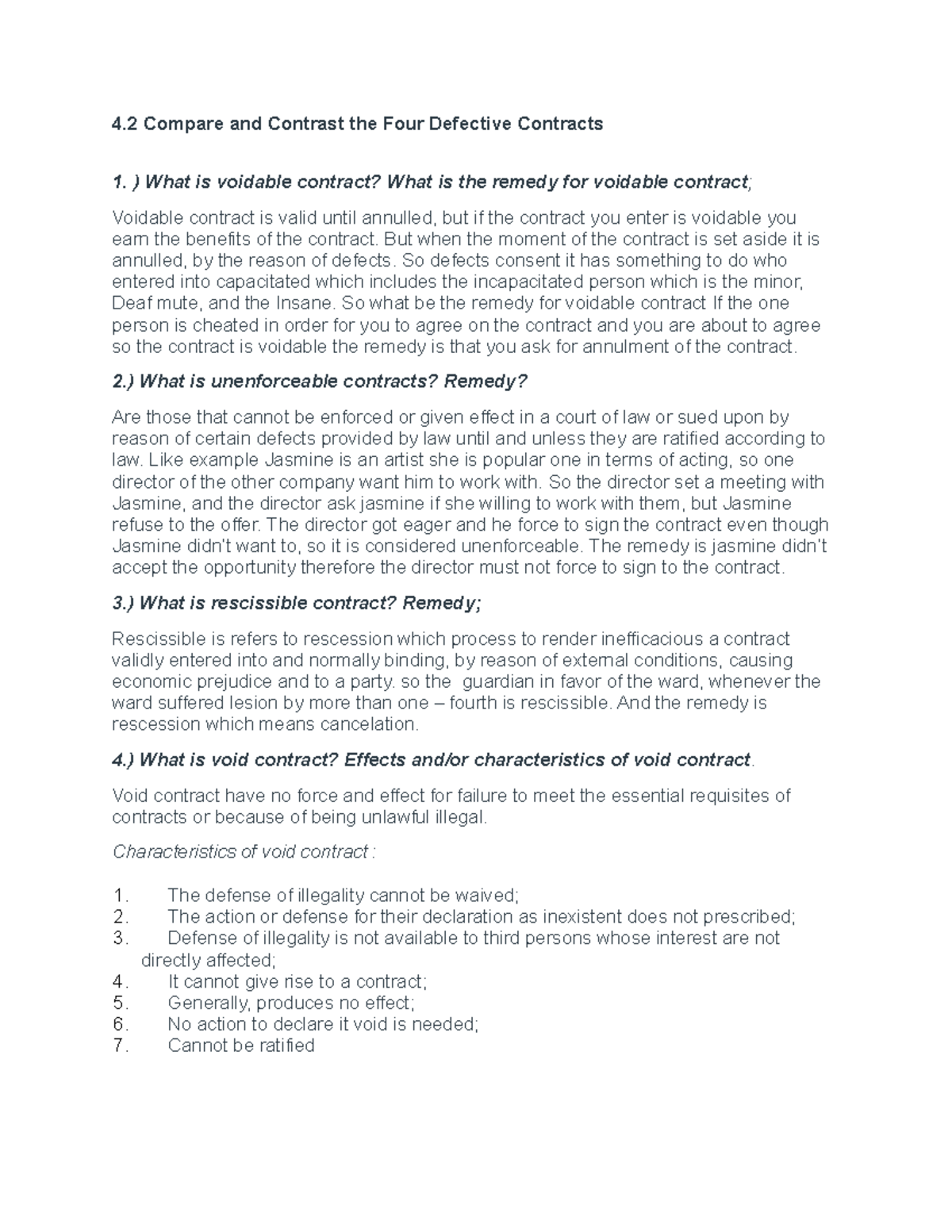 4.2 Compare and Contrast the Four Defective Contracts - But when the ...