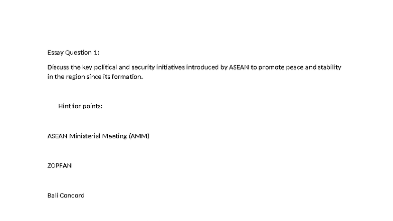 ASEAN Political & Security Initiatives: Essay Questions & Insights ...