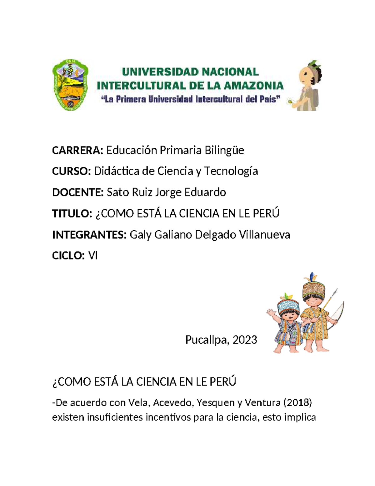 CARRERA: Educación Primaria Bilingüe - Didáctica de Ciencia y ...