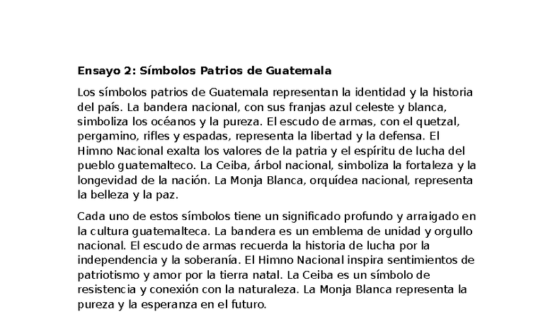 Ensayo 2: Significado de los Símbolos Patrios de Guatemala - Studocu