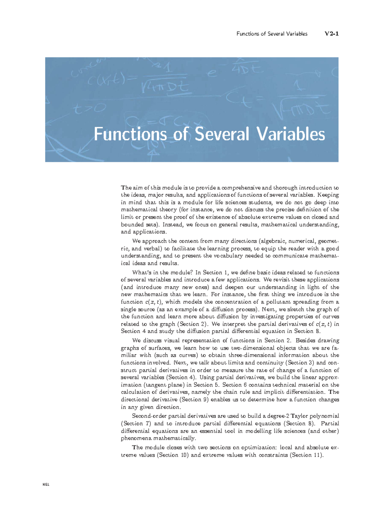 Functions of Several Variables V2 - Problems Manual for Life Sciences ...