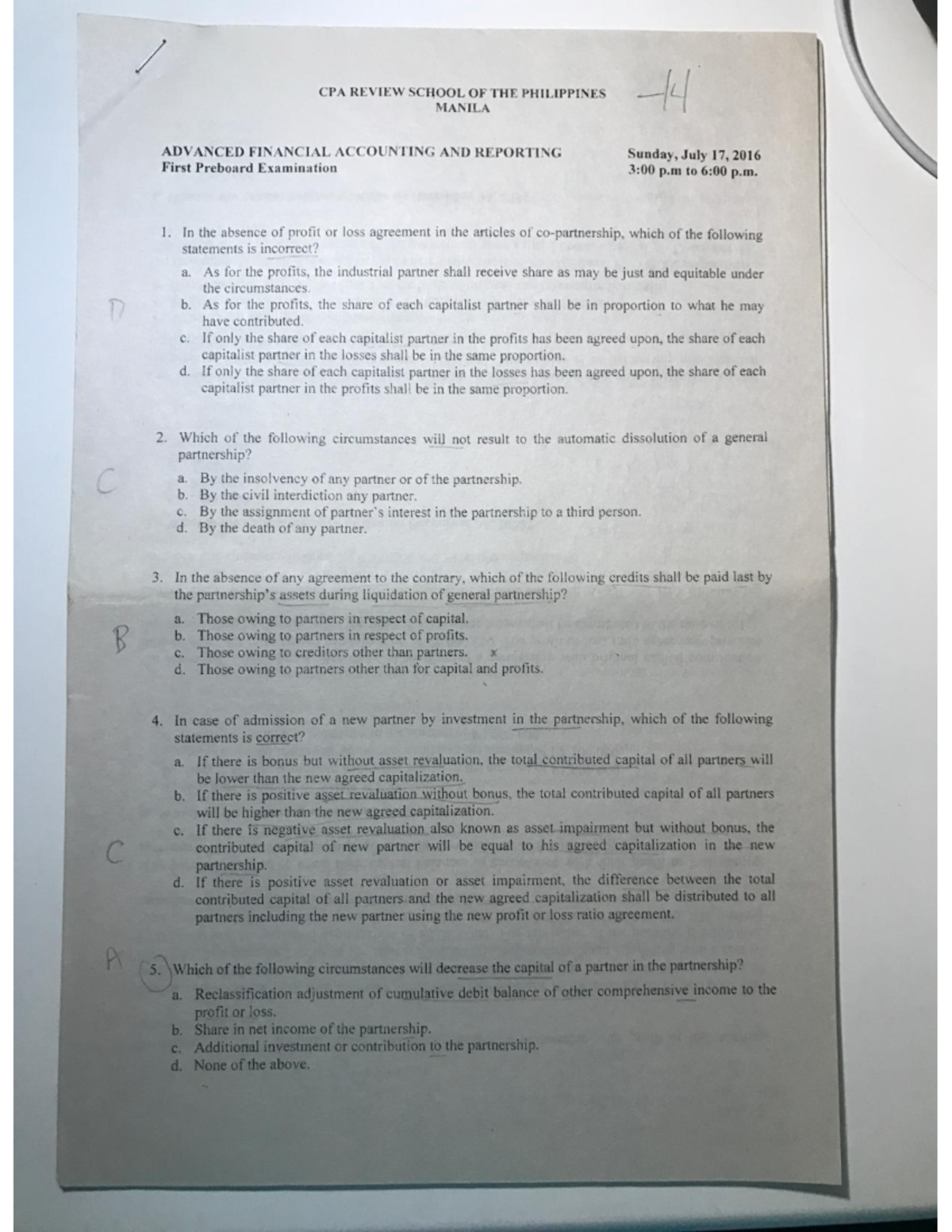 CPAR AFAR 2016 First PB - Test. - CPA REVIEW SCHOOL OF THE PHILIPPINES ...
