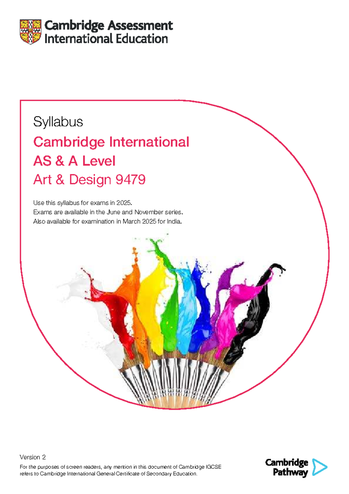 Cambridge International AS A Level Art Design 9479 Syllabus Overview ...
