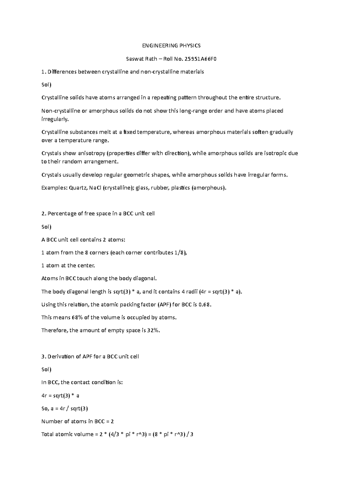 ENG PHYS 1 - Quantum Mechanics & Crystal Structures Notes - Studocu