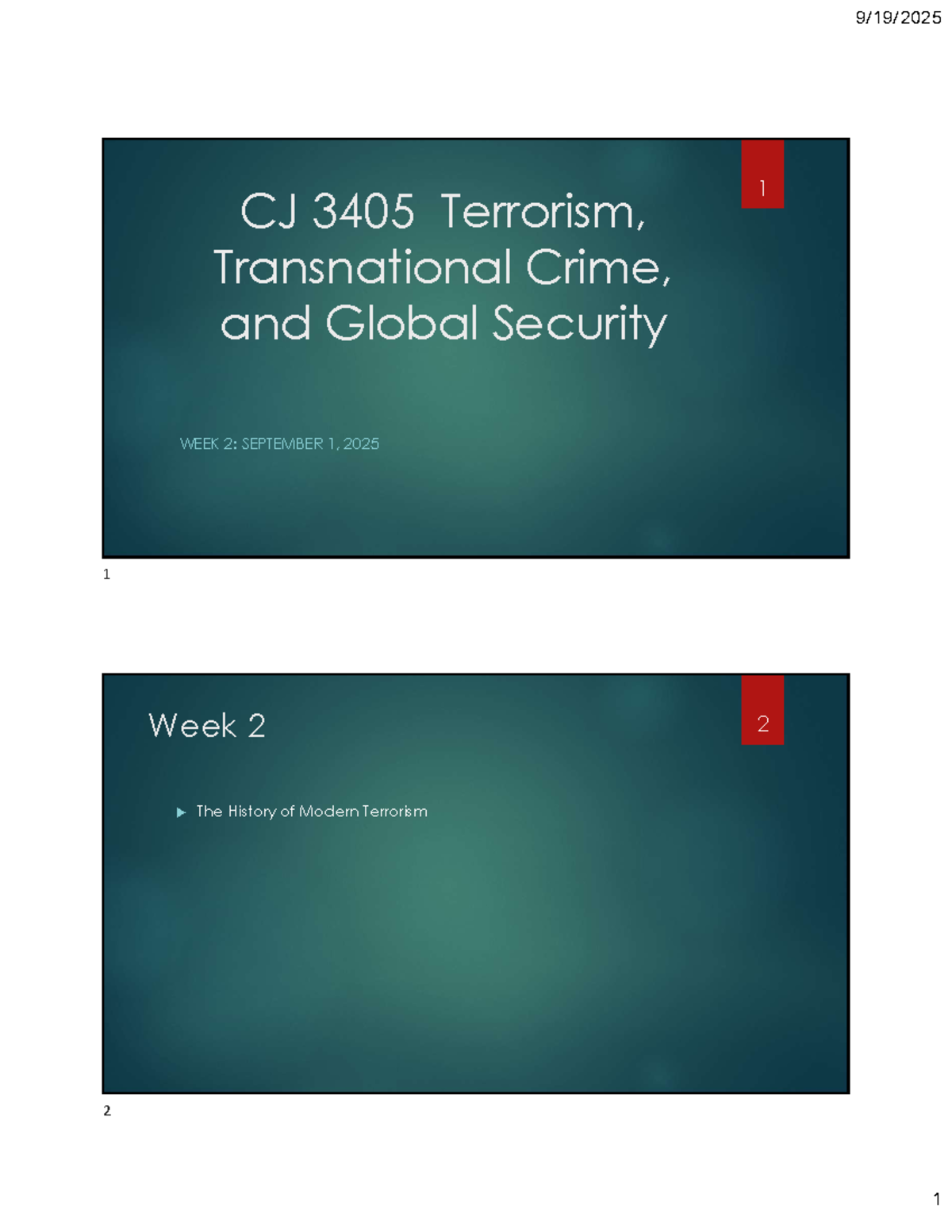 CJ 3405 Week 2: Exploring the History of Modern Terrorism - Studocu