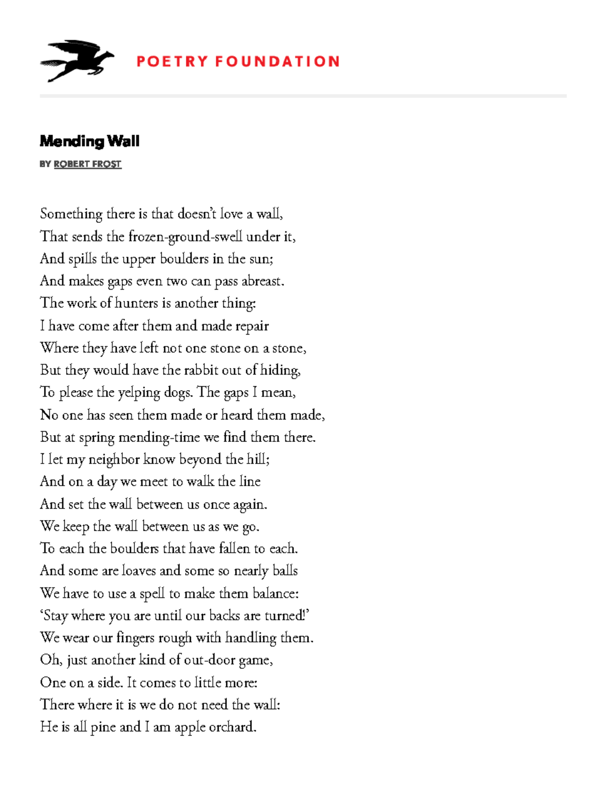 Mending Wall Analysis - Robert Frost's Poem Insights - Studocu