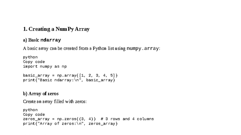 Data Science Lab (DSC 101): Creating and Manipulating NumPy Arrays - Studocu