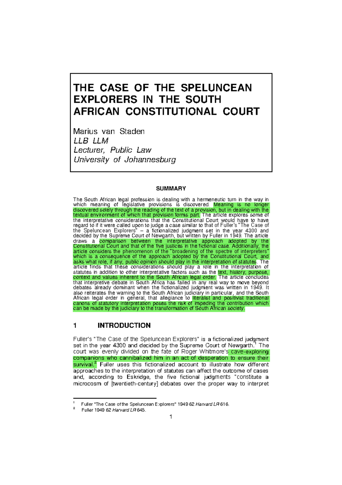 Interpretative Challenges in the Speluncean Explorers Case: A South ...